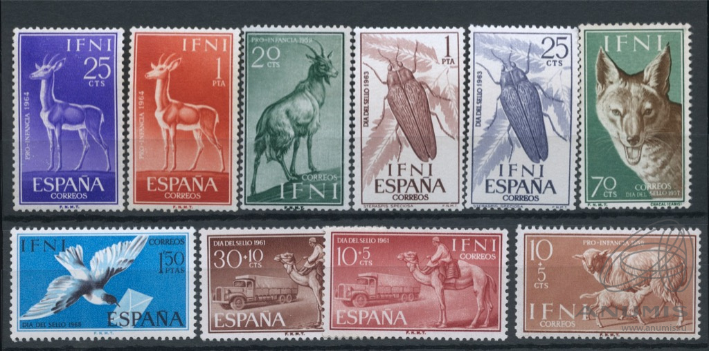Лот негашёных марок Испанской колонии Ифни 10 шт 1957−1968 Испания