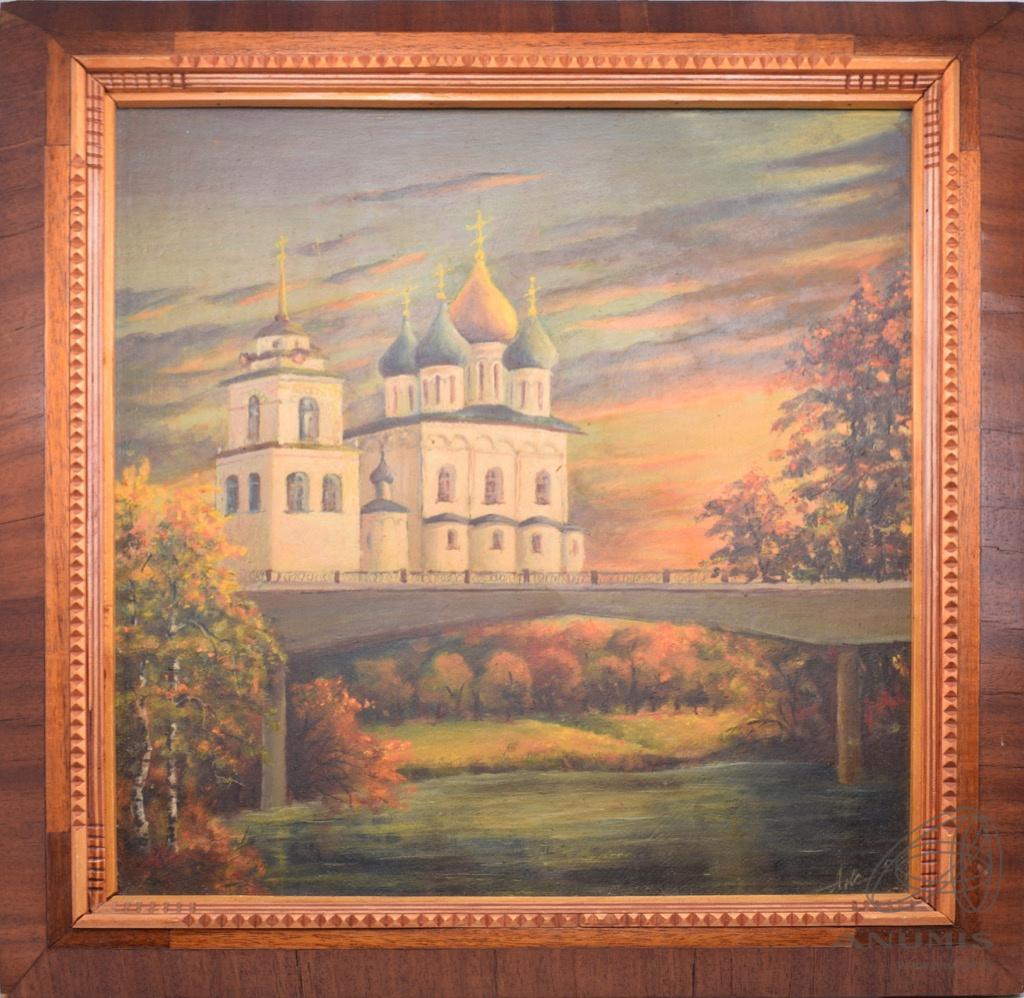 Картина «Церковь» Масло Размер 50×53 см. Подарок юбиляру. СССР. Лот ...