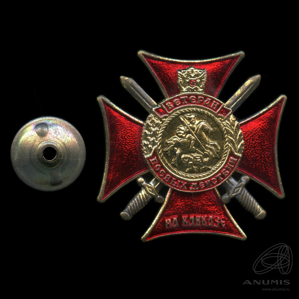 Знак «Ветеран боевых действий на Кавказе» Крепление: винт Тяжелый ...