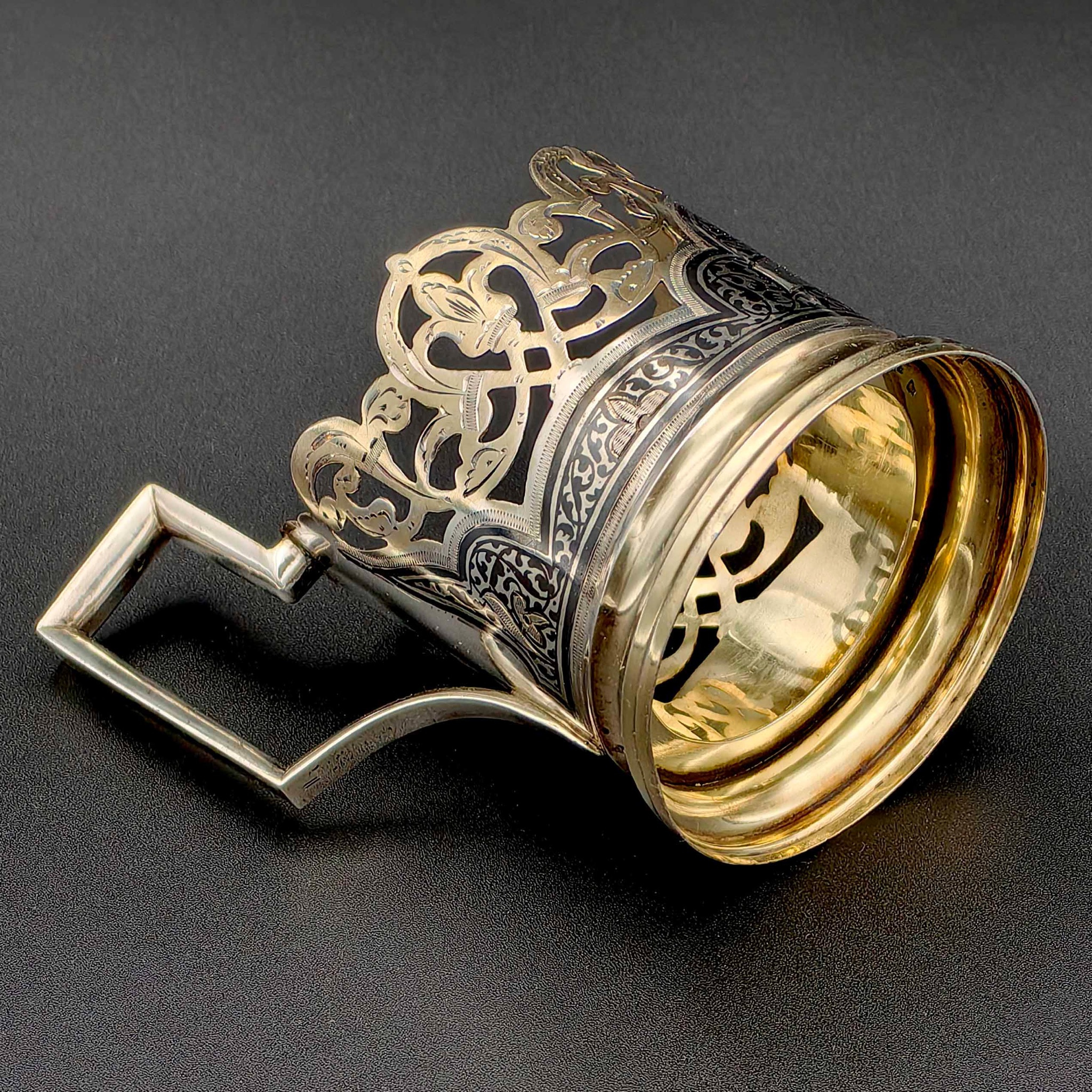 Подстаканник Серебро, клеймо 875 голова рабочего, «Лилия» (Кубачинский ...